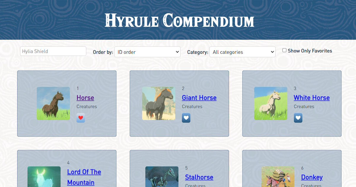 Hyrule Compendium - A Vue.js Project by Guilhem Duval